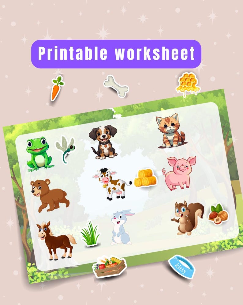 Animal Food Matching Worksheet – Printable PDF for Kids, Fun and ...