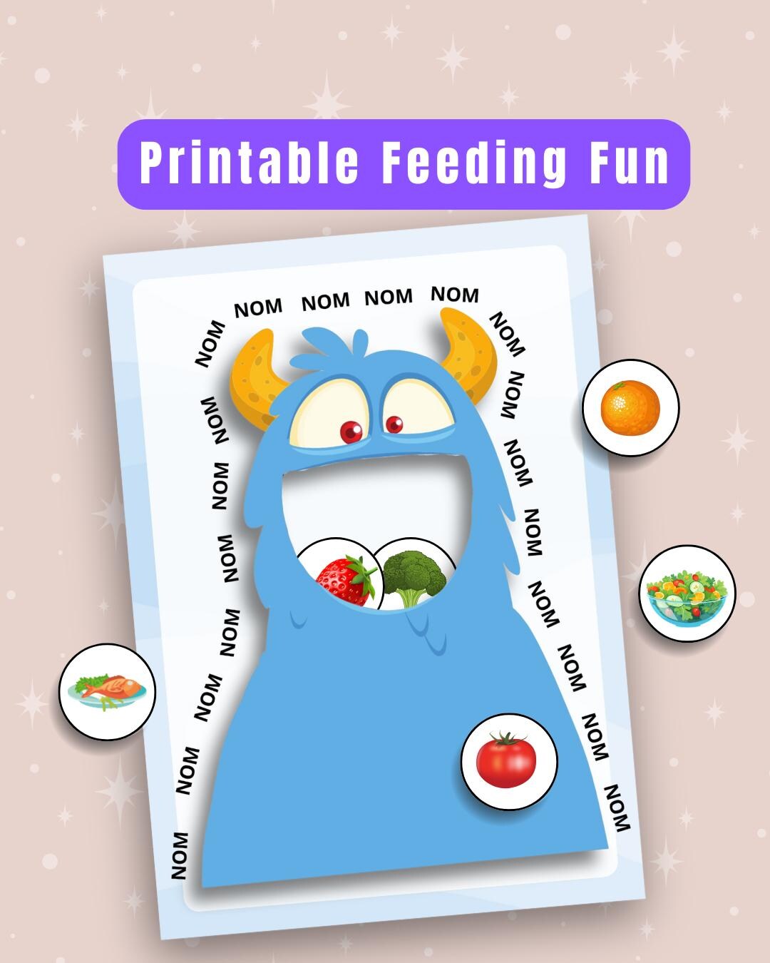 Printable Feeding Monster Card “nom Nom” – Speech Therapy, Food Therapy ...