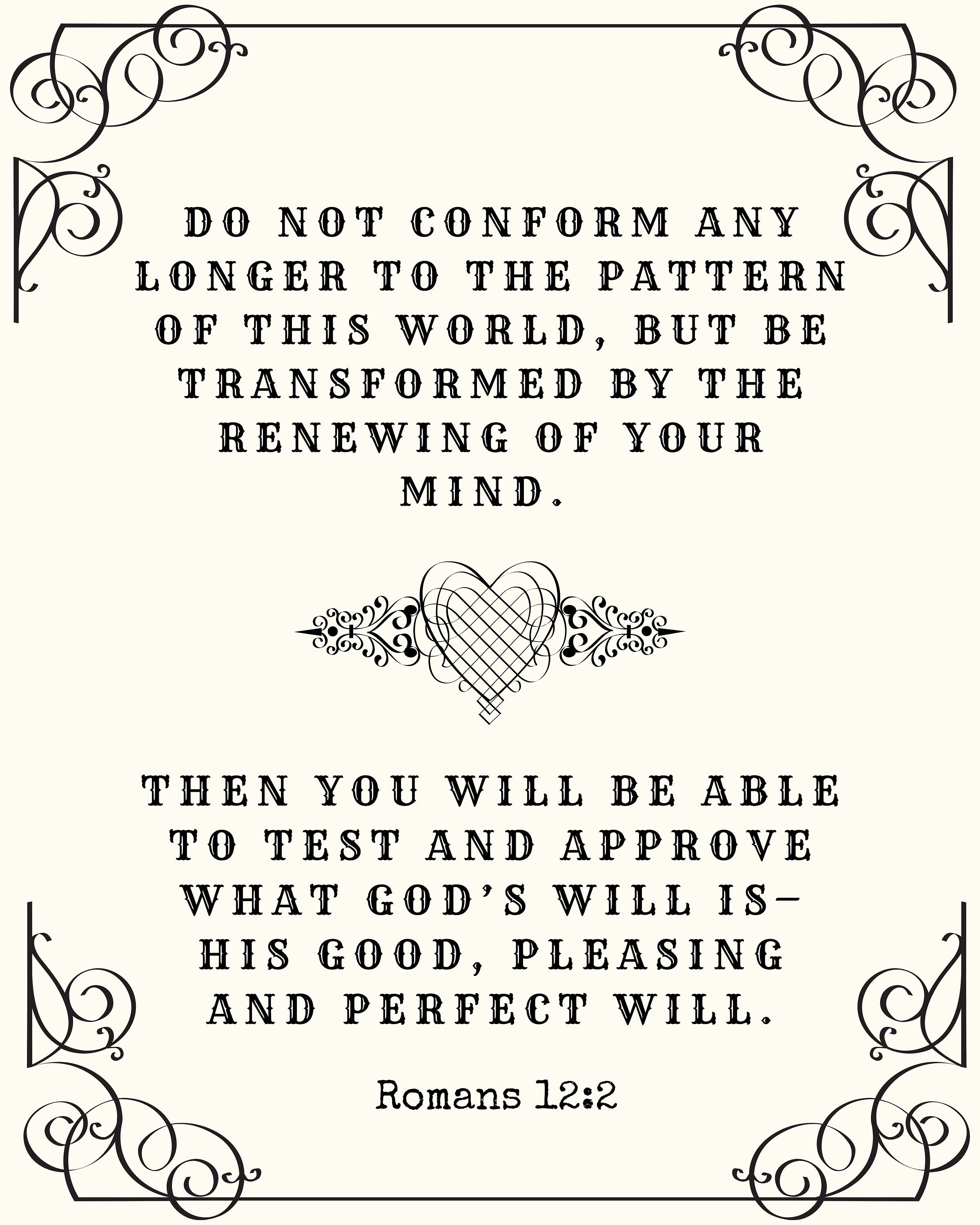 Bible Verse Wall Art Printable Romans 12:2 Digital Download Scripture ...