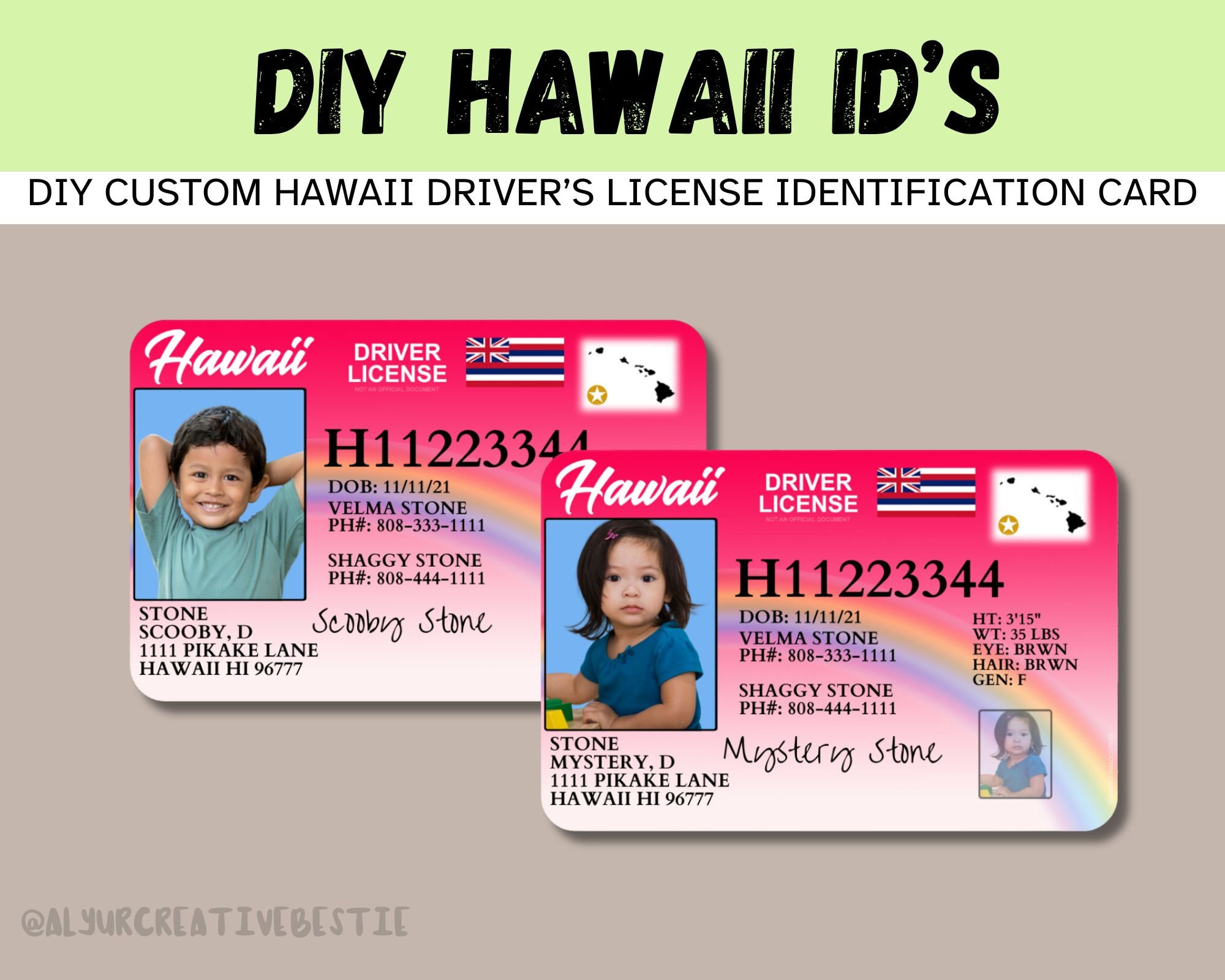 Hawaii Keiki ID Card, Child Id Card TEMPLATE for Child Safety, Custom ...