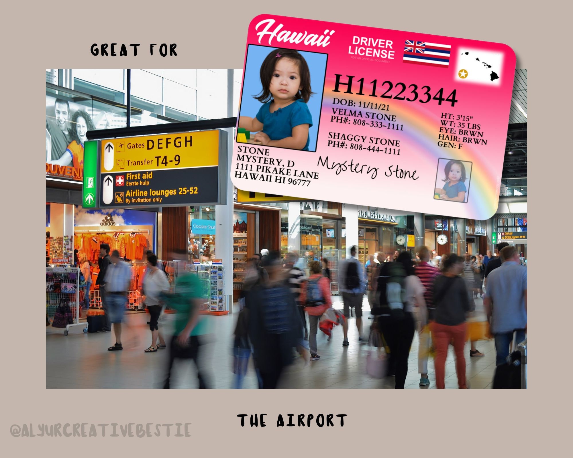 Hawaii Keiki ID Card, Child Id Card TEMPLATE for Child Safety, Custom ...