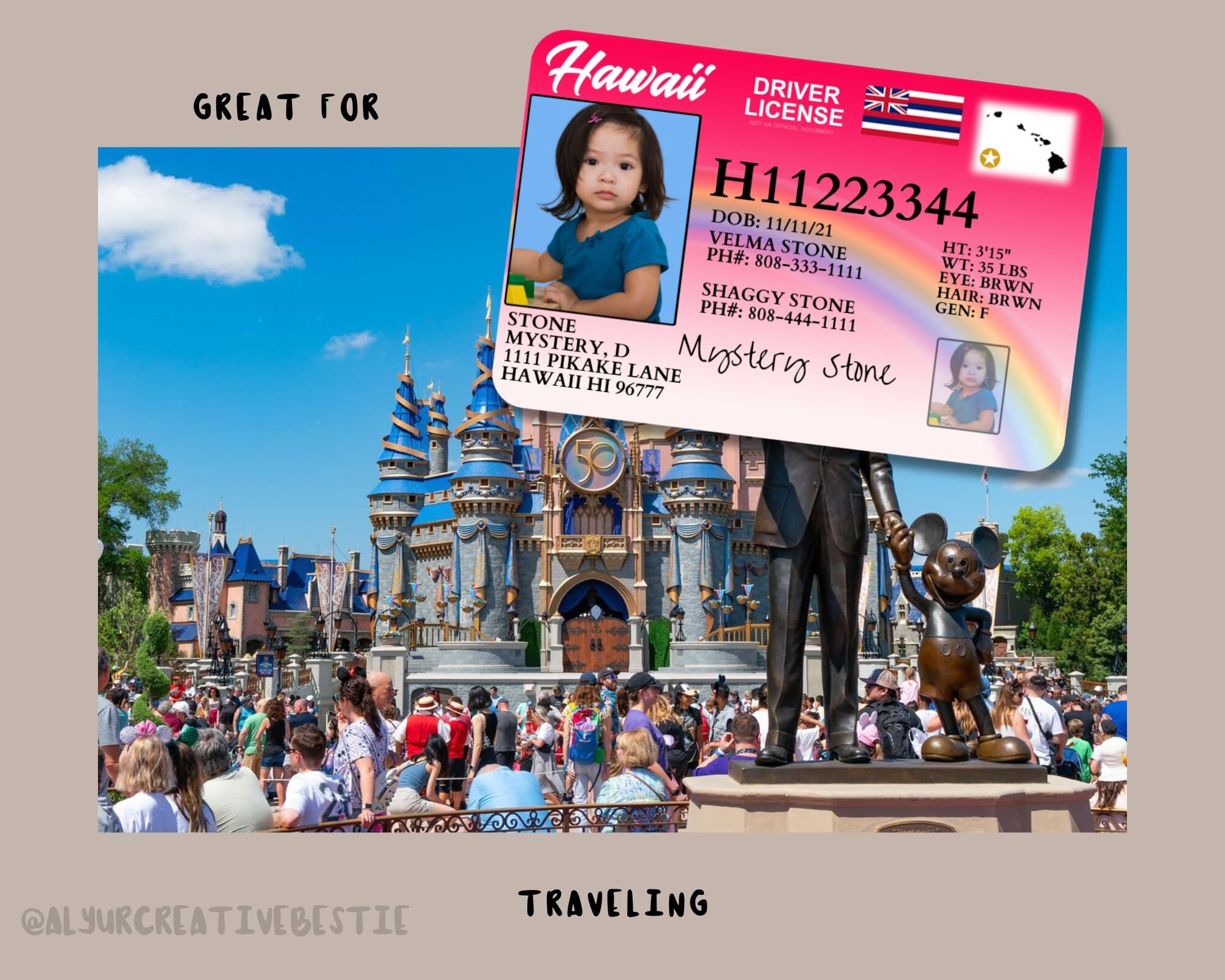 Hawaii Keiki ID Card, Child Id Card TEMPLATE for Child Safety, Custom ...