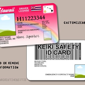 Hawaii Keiki ID Card, Child Id Card TEMPLATE for Child Safety, Custom ...