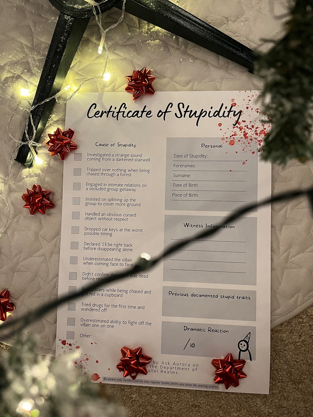 Certificate of Stupidity A3 Print Wall Decor - Etsy