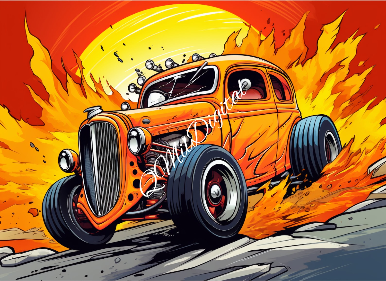 Cartoon Hot Rod Watercolor Finish. Downloadable Image. Any Use Personal ...