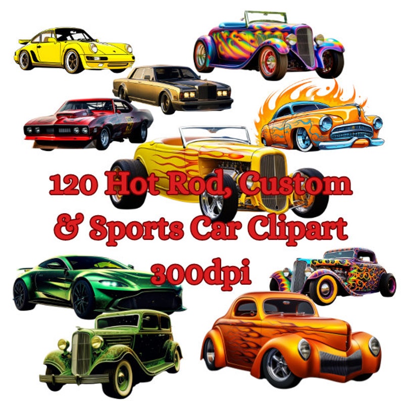 120 Clip Art Images of Hot Rods, Custom Cars and Sports Cars. 300 Dpi ...