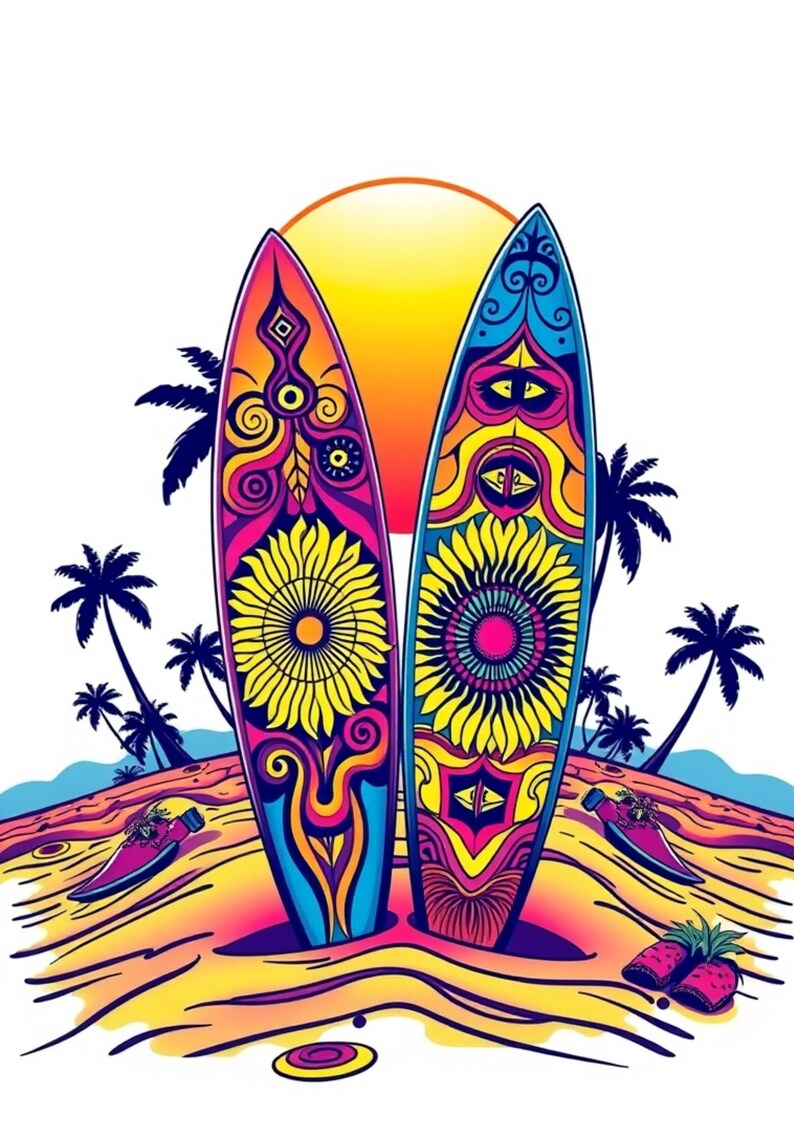 Psychedelic Surfboards Beach Art: Downloadable JPG Clipart - Etsy