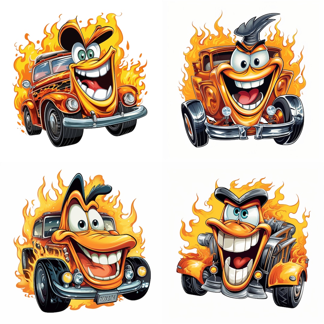 4 Looney Cartoon Hot Rods. Downloadable Images. Any Use Personal or ...
