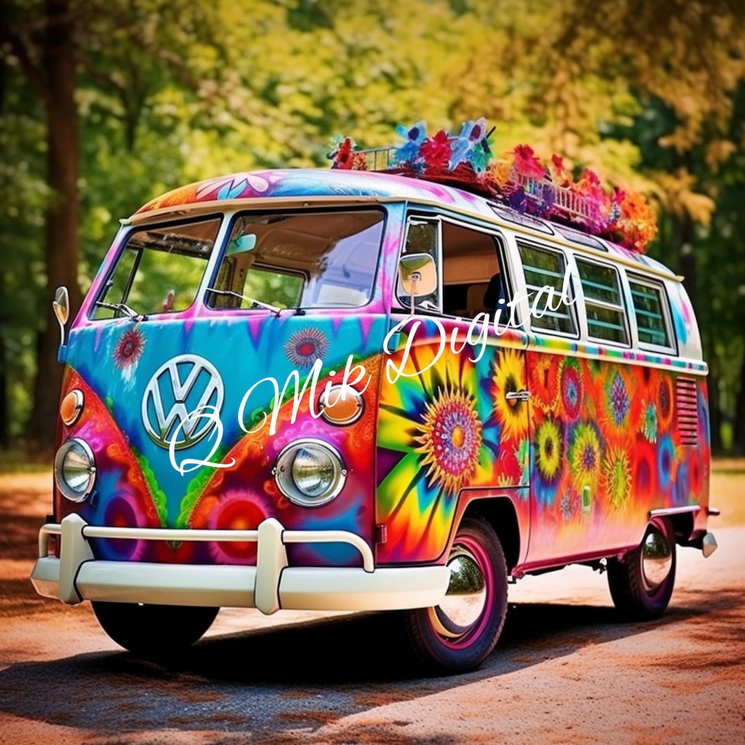 Hippie Bus. Downloadable Image. PNG & SVG Formats. Combi Bus Van. Print ...
