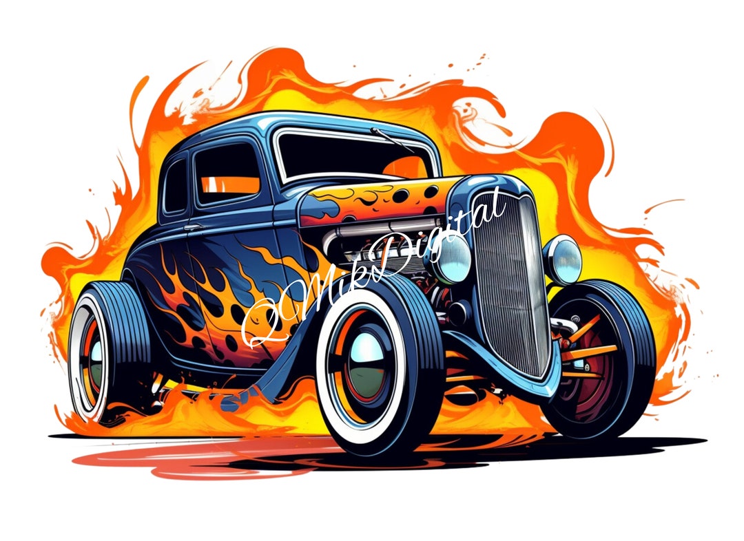 Cartoon Hot Rod Image: Vintage Car Art (PNG, PDF, SVG). Digital ...