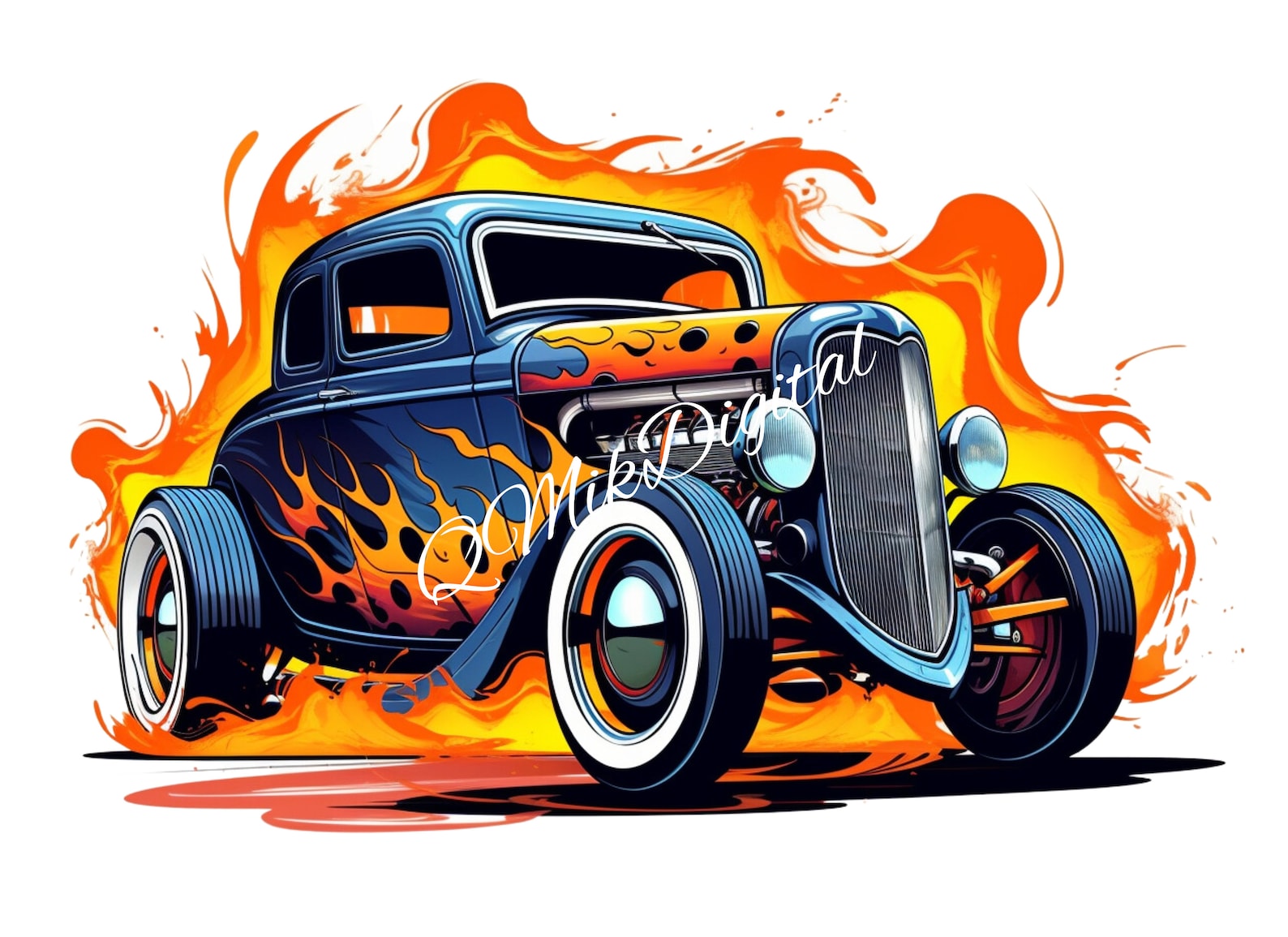 Cartoon Hot Rod Image: Vintage Car Art (PNG, PDF, SVG). Digital ...