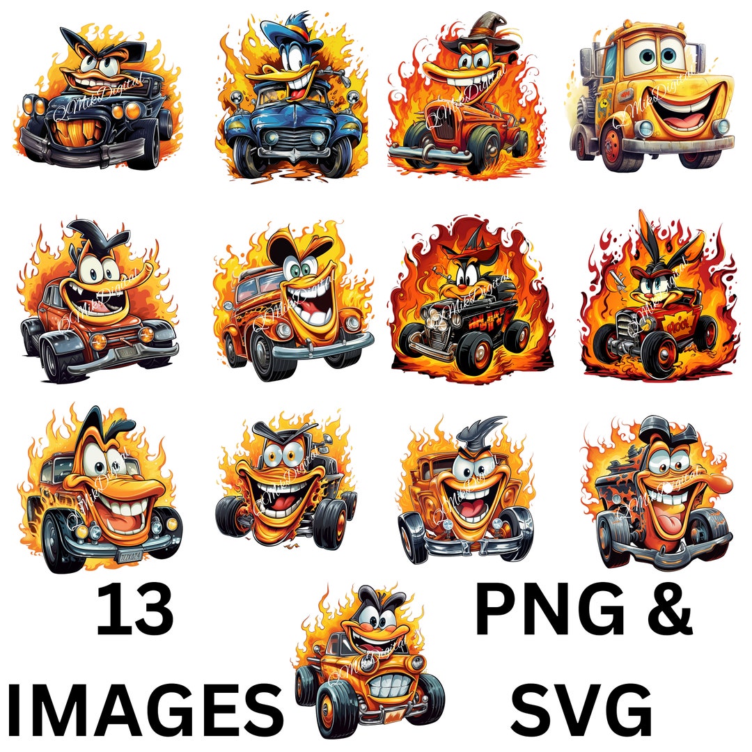 Looney Cartoon Hot Rod Clipart: 13 PNG & SVG Images (digital Download ...