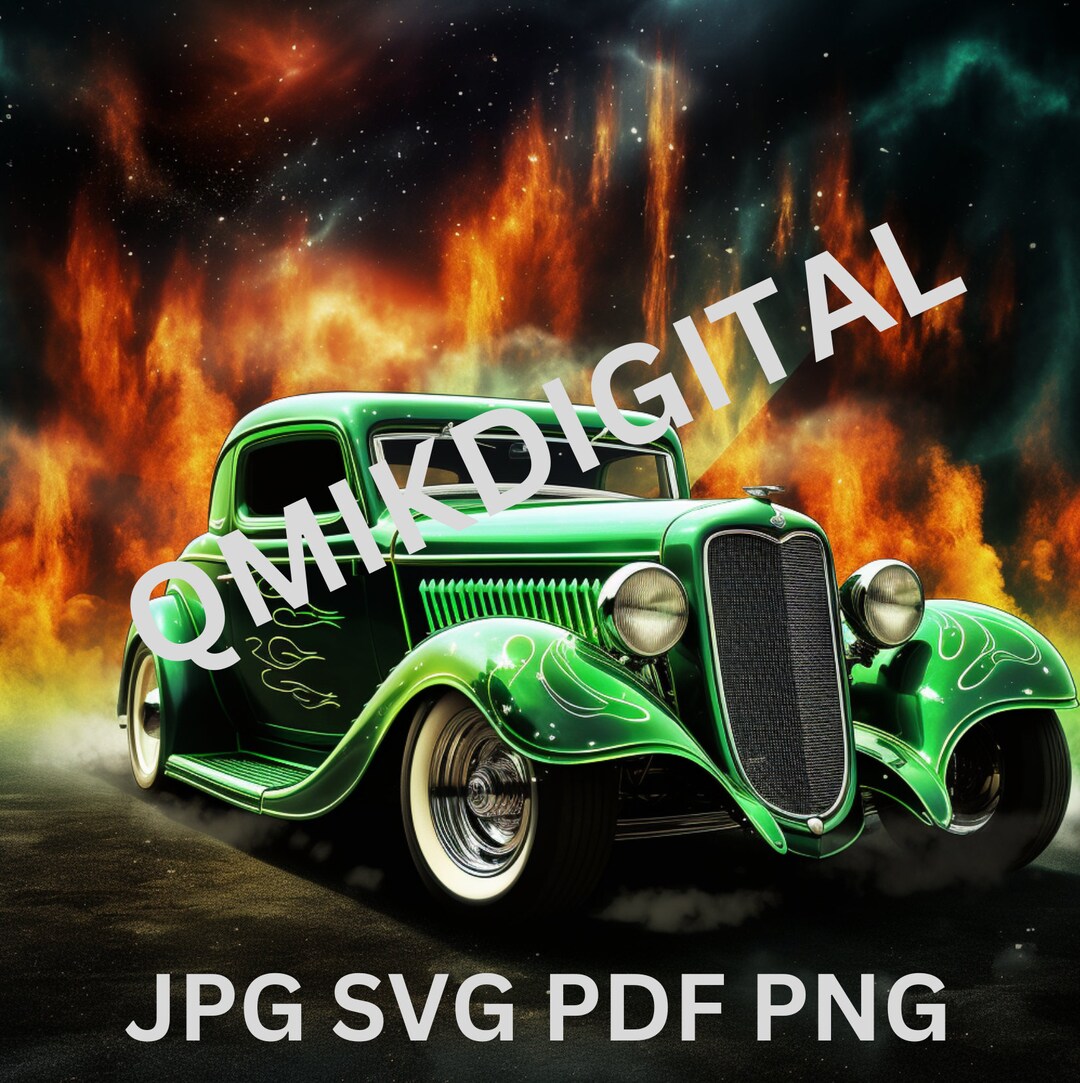 Green Hot Rod With Flames. Digital Download. PNG SVG PDF Jpg. - Etsy