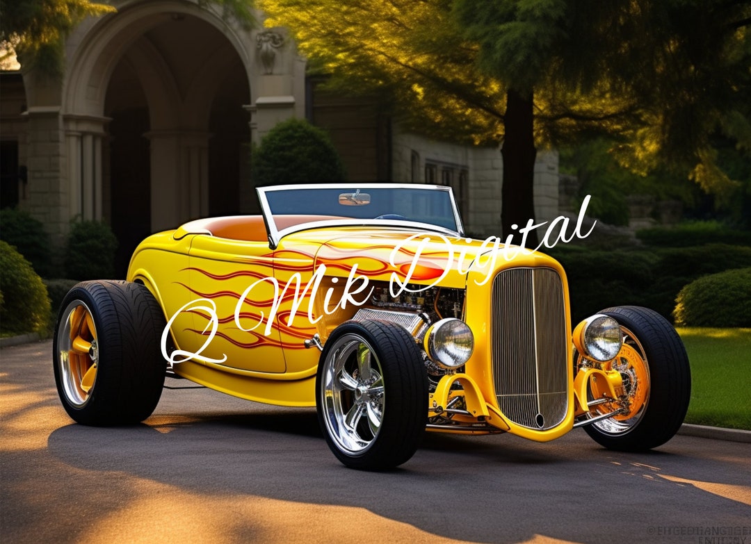 Yellow Hot Rod With Flames. Downloadable Image. Any Use Personal or ...