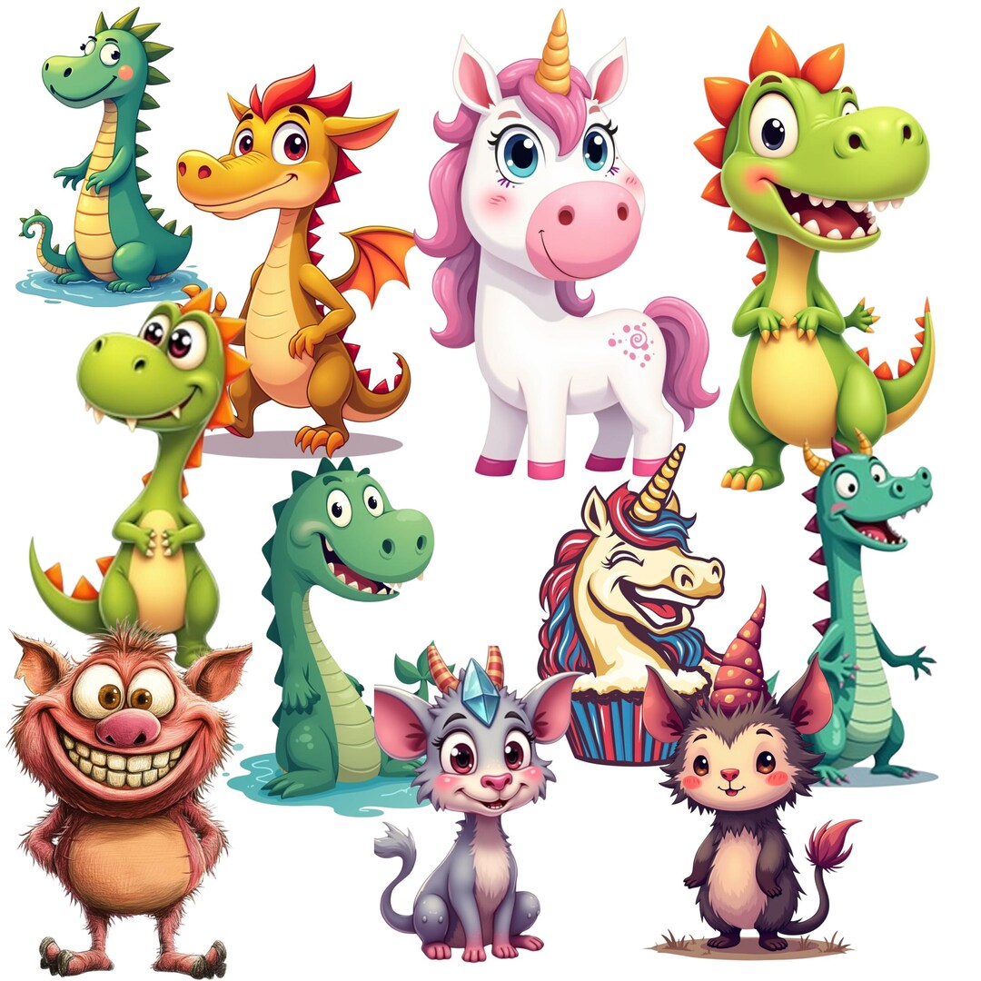 Mythical Creatures Clipart: 75 Funny Kids Fantasy PNG (digital Download ...