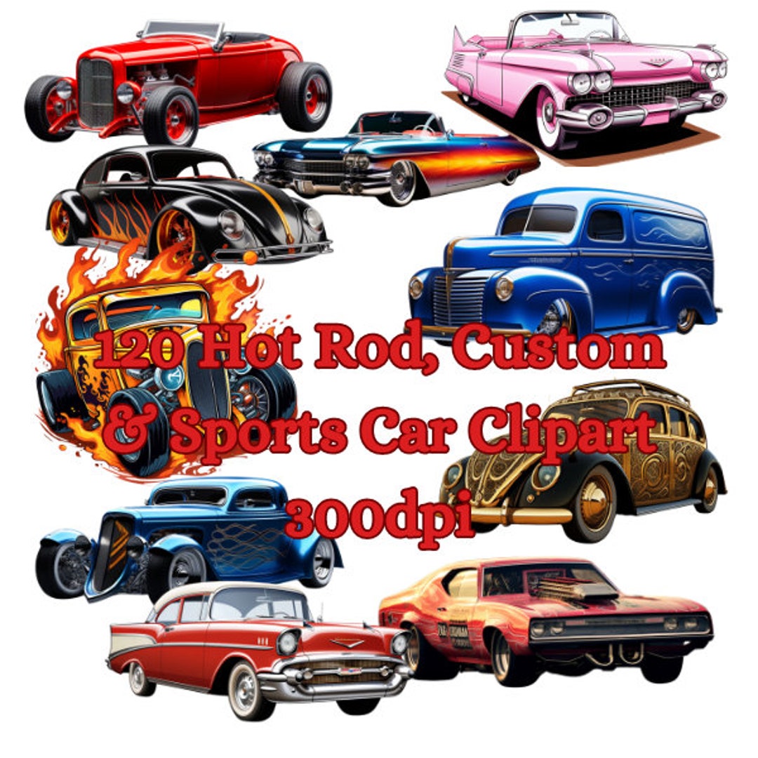 120 Clip Art Images of Hot Rods, Custom Cars and Sports Cars. 300 Dpi ...