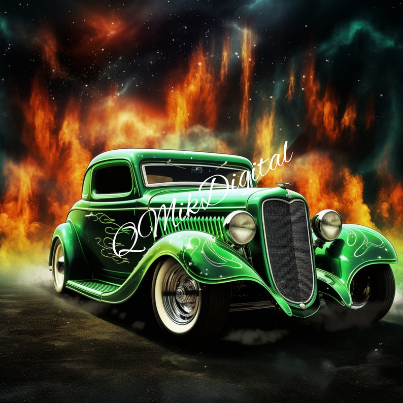Green Hot Rod With Pinstripes. Downloadable Image. PNG PDF Jpg - Etsy
