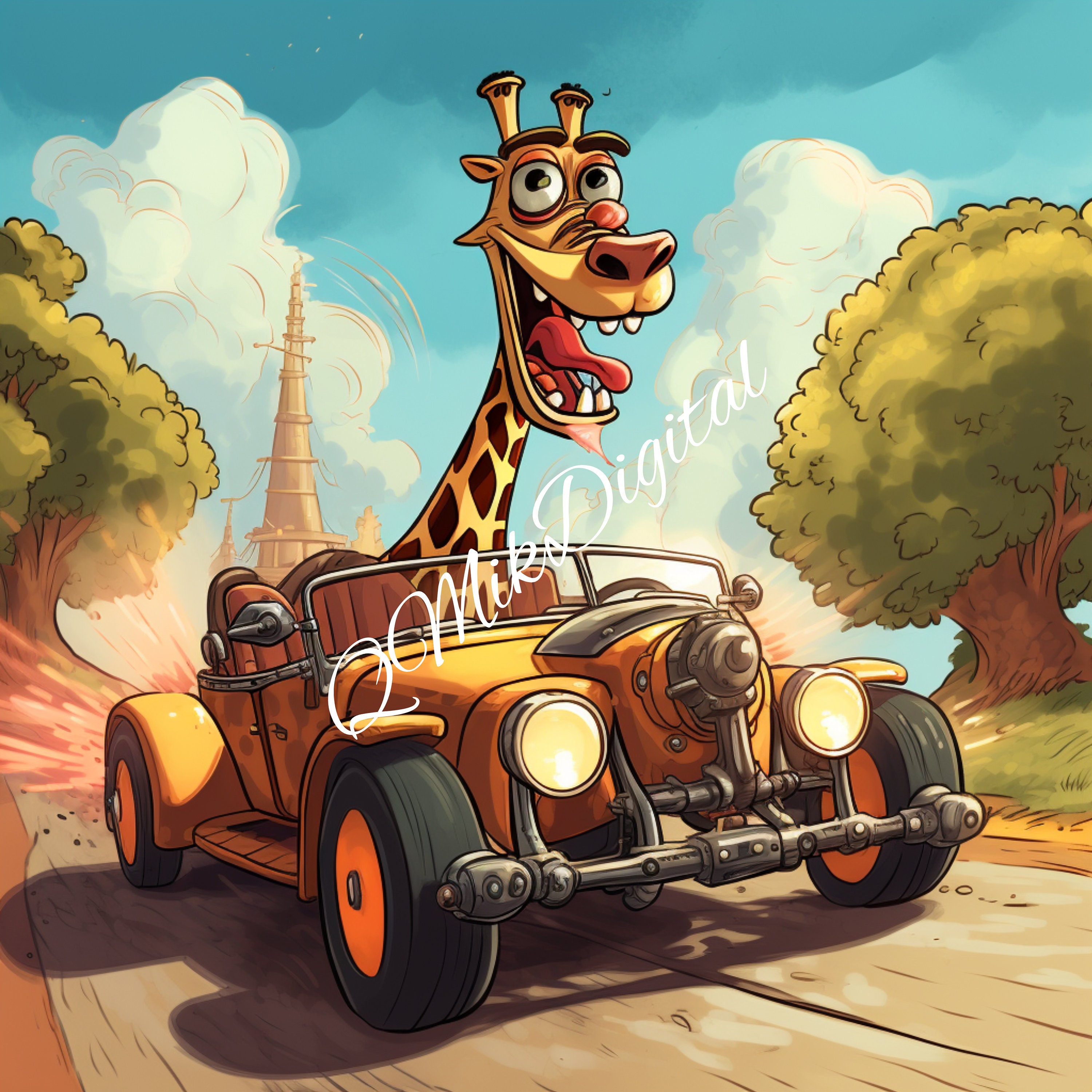 Giraffe Driving A Hot Rod. Downloadable Image. Any Use - Etsy