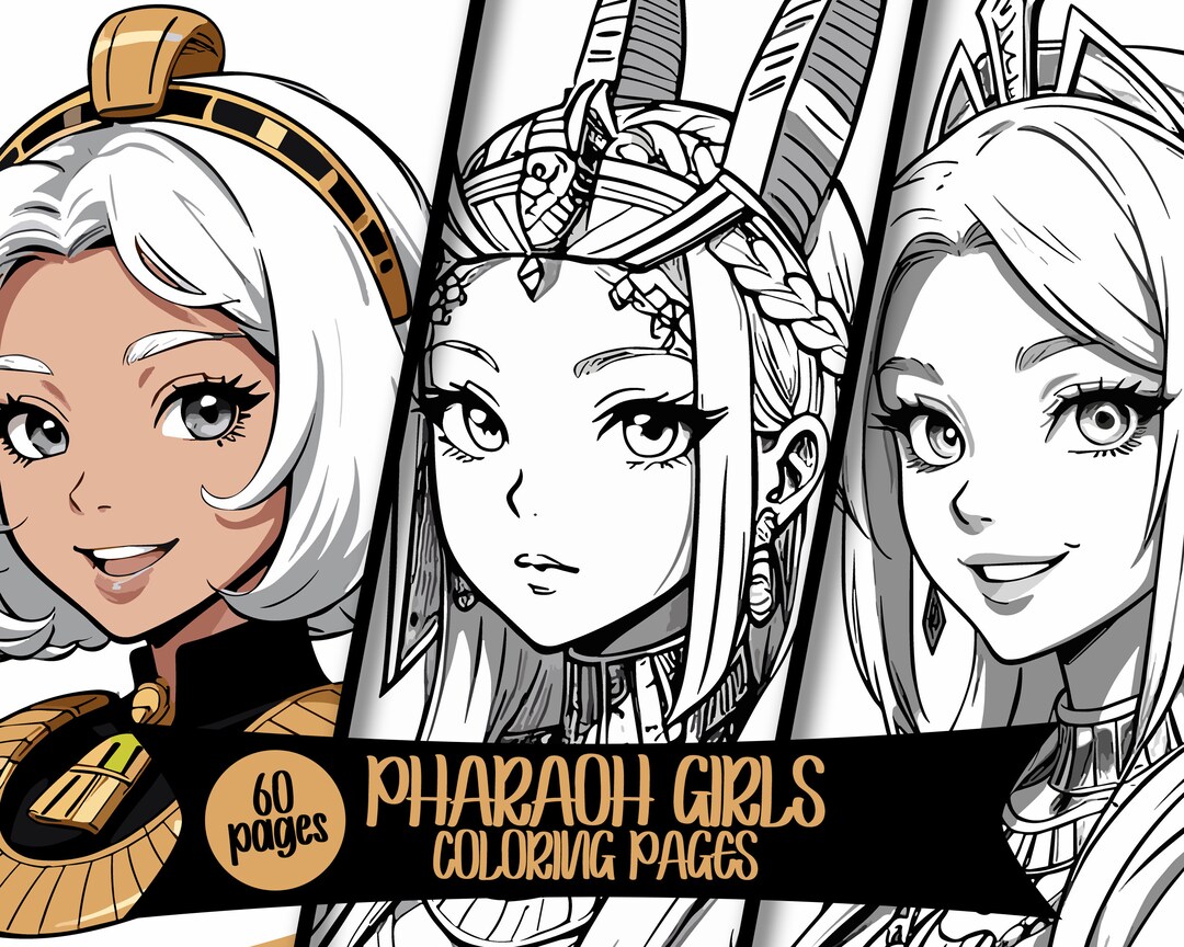 60 Ancient Anime Pharaoh Girls Digital Coloring Book Cute Manga Ancient ...