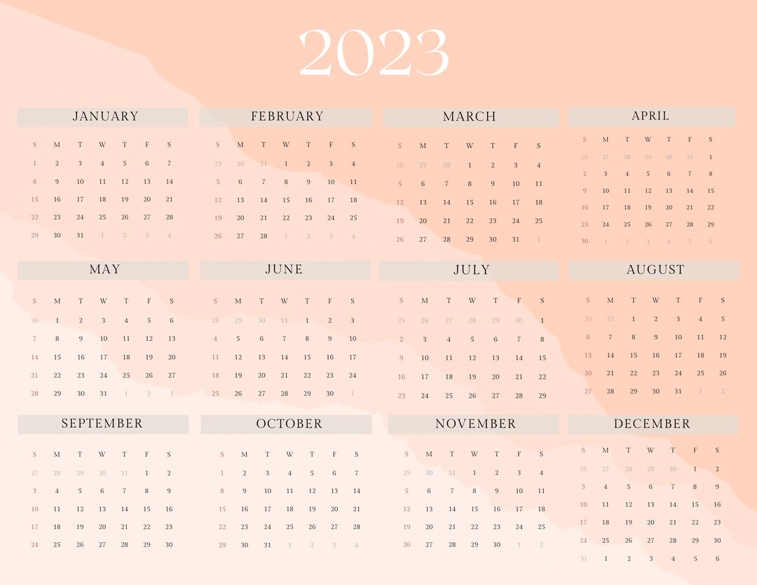 Peach Ombre Calendar Bundle Digital Download - Etsy