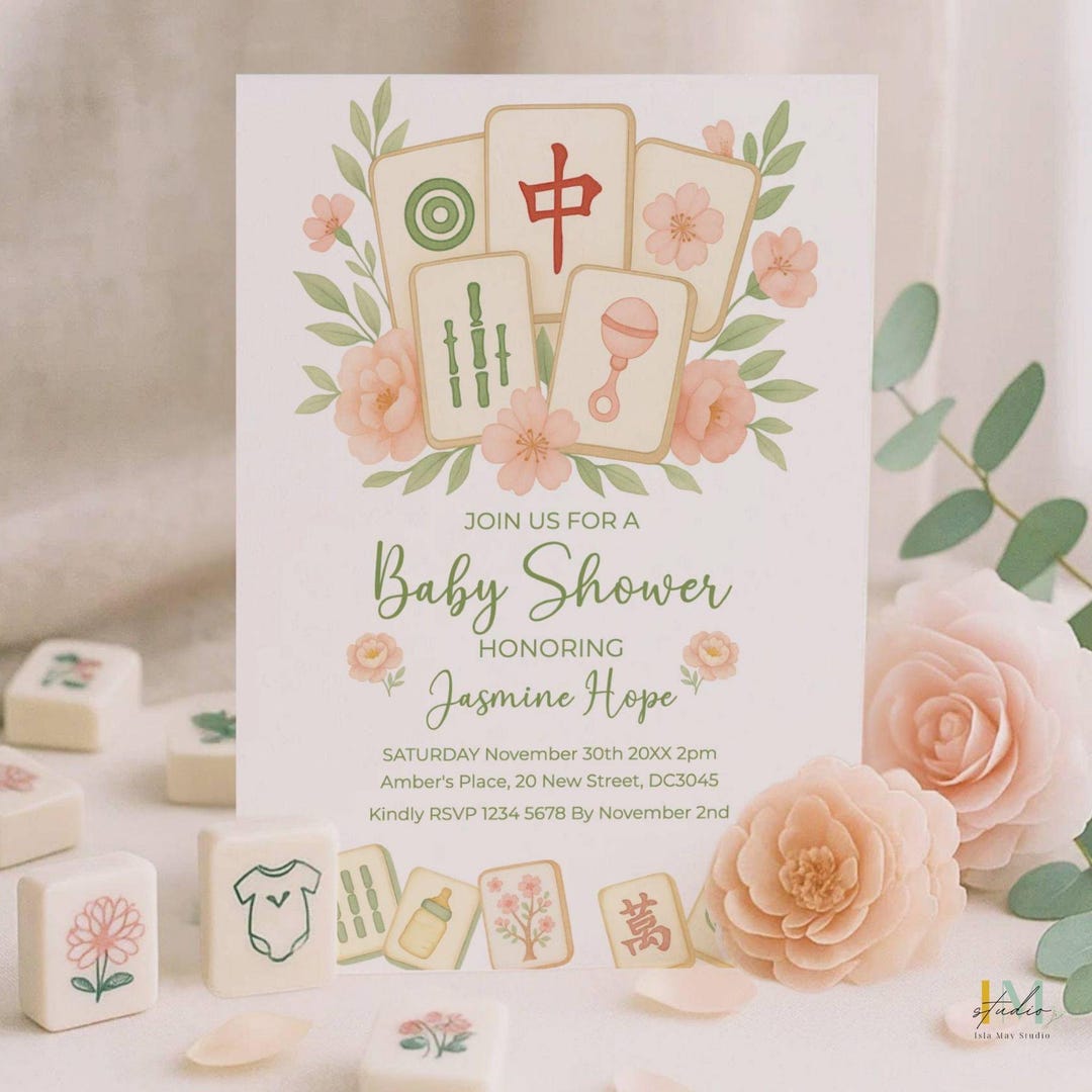 Mahjong Baby Shower Invitation Template 5x7", Editable Print at Home ...