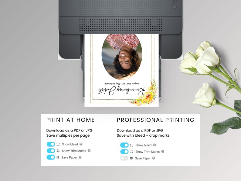 Funeral Program Template With Roses 5x7, 2 Page Yellow Floral Order of ...