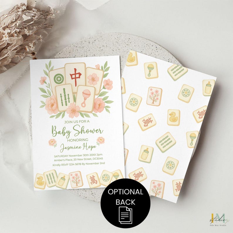 Mahjong Baby Shower Invitation Template 5x7", Editable Print at Home ...