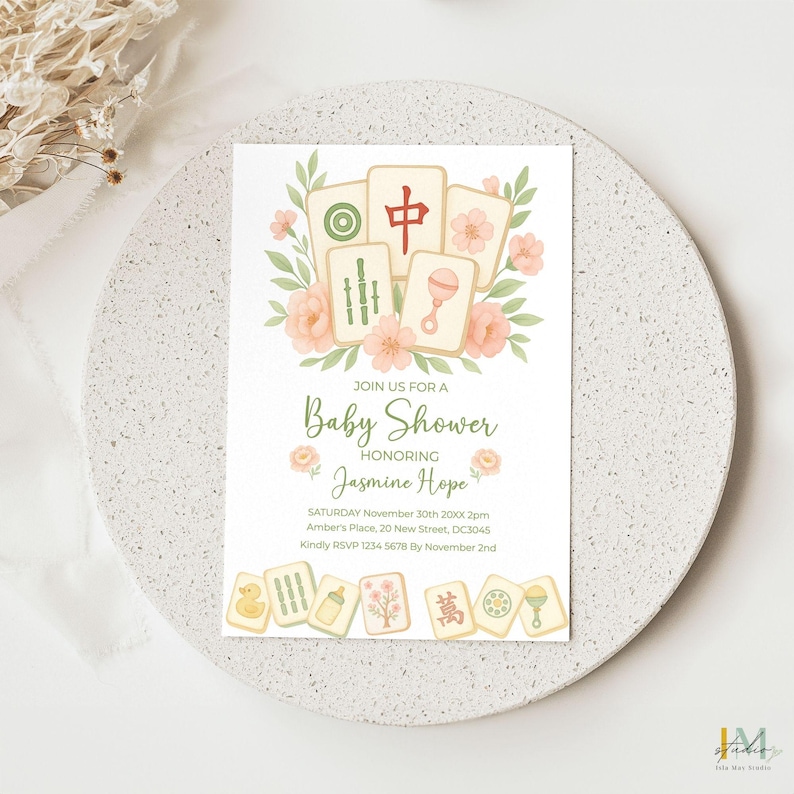 Mahjong Baby Shower Invitation Template 5x7", Editable Print at Home ...