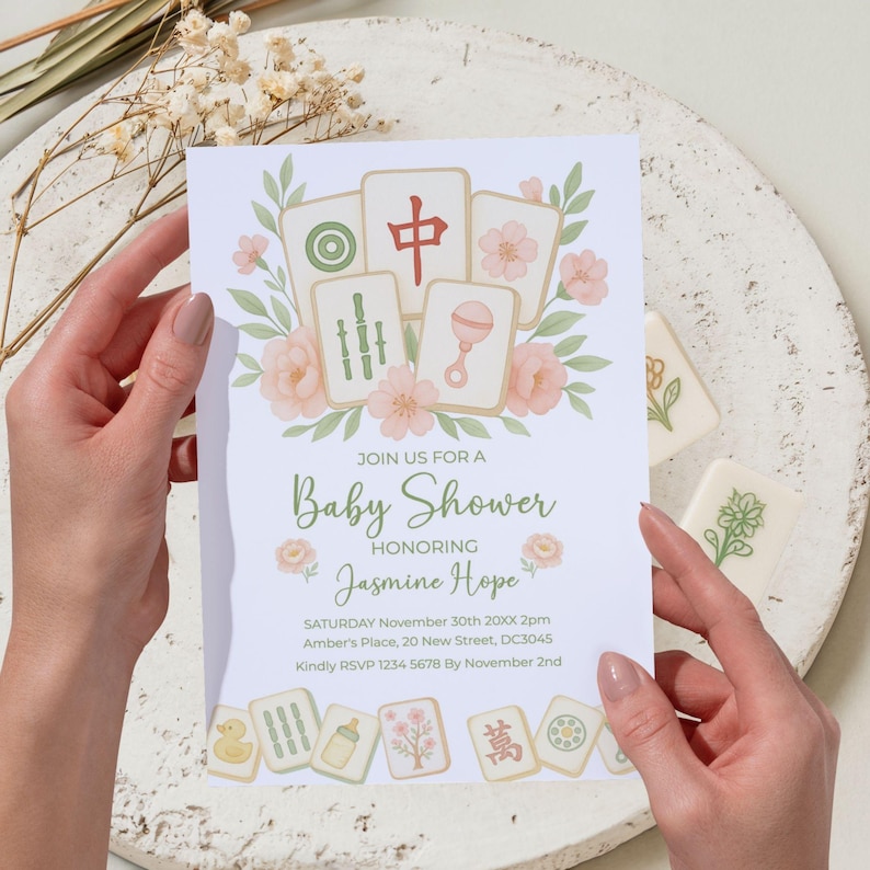Mahjong Baby Shower Invitation Template 5x7", Editable Print at Home ...
