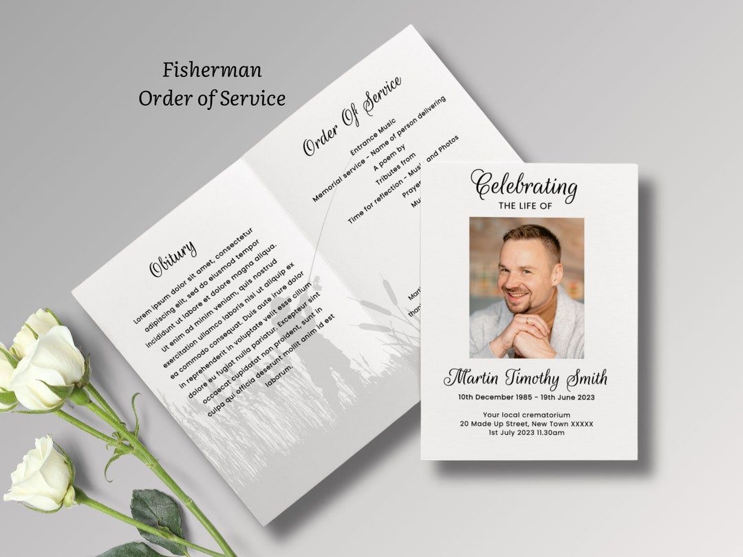 Fishing Funeral Program Template for Fisherman, 4 Page Editable ...