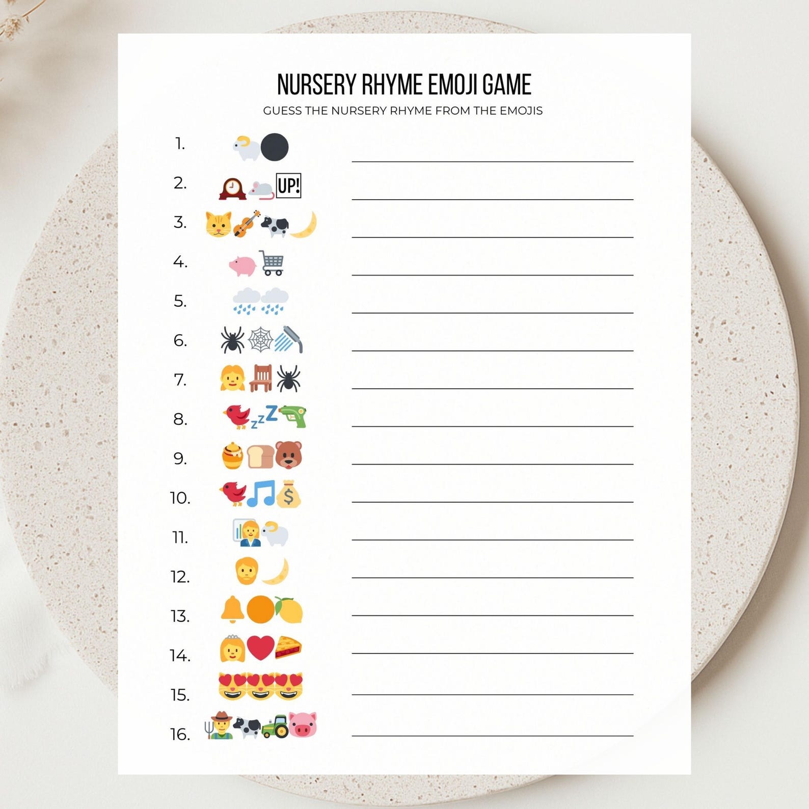 Nursery Rhyme Emoji Baby Shower Game: Fun Printable Activity (PDF ...