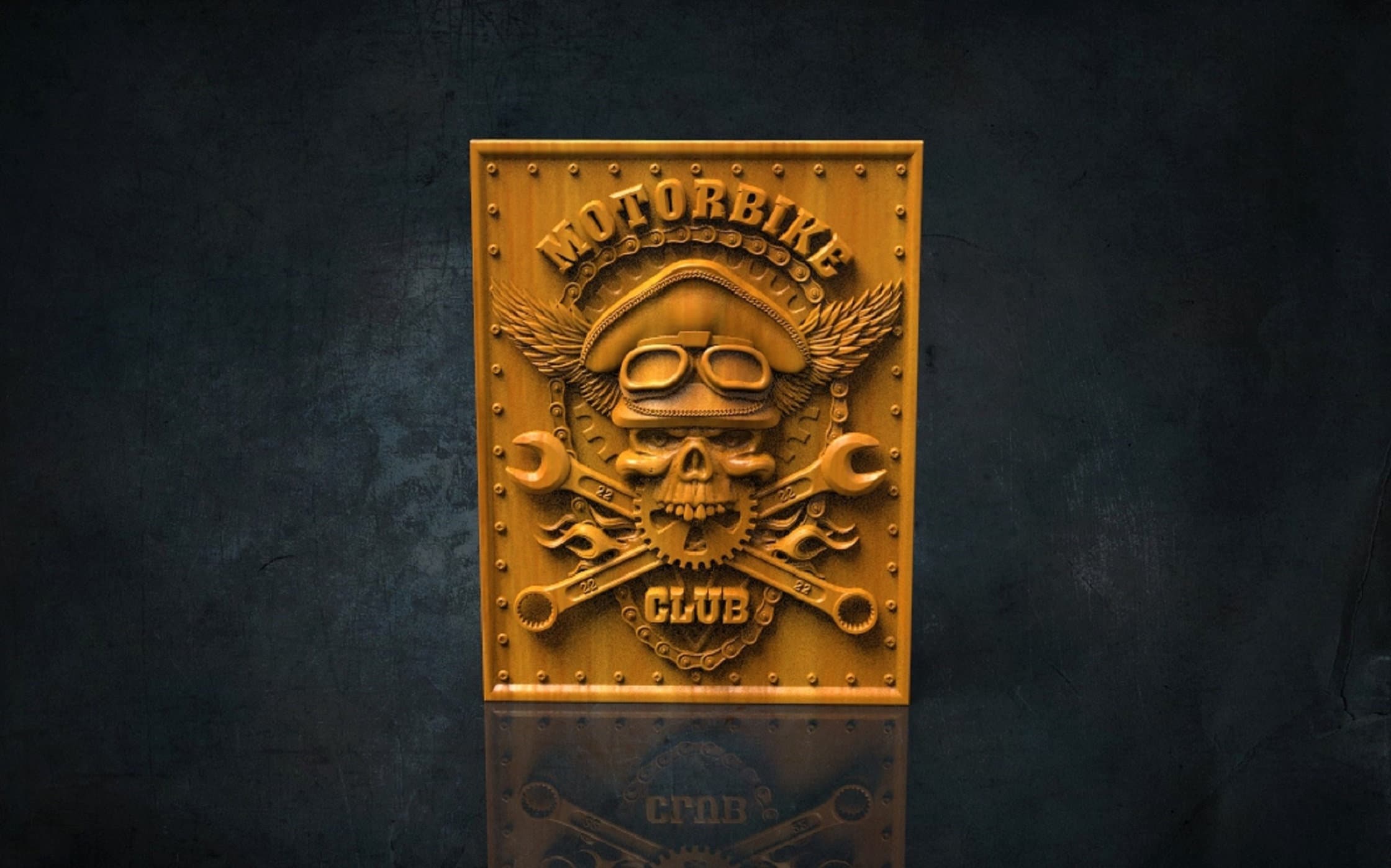 Moto Bike Club, Chopper Motor Relief 3D Stl Model, for CNC Router ...