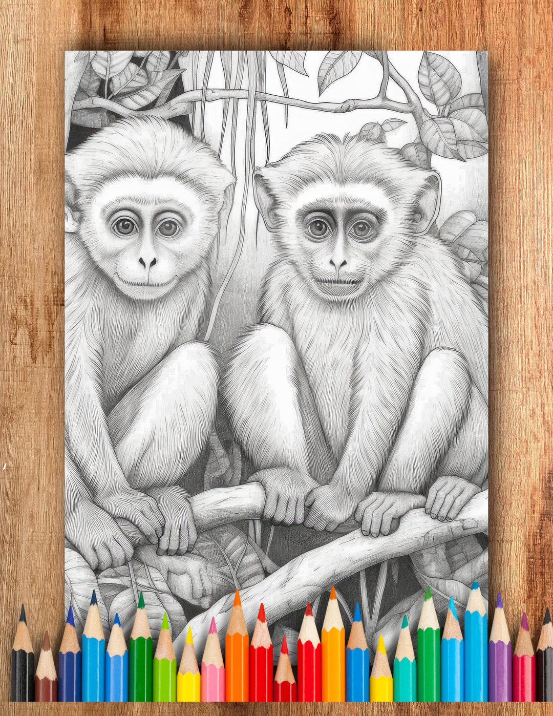 Best Friends Monkey Coloring Page Animal Friends Jungle Paint DIY Apes ...