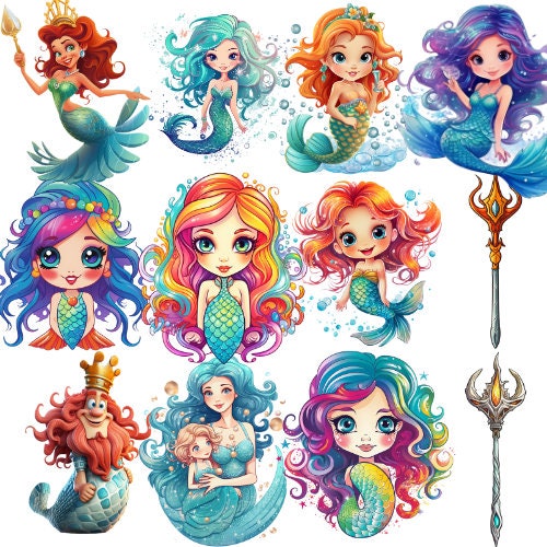20 Mermaid Clipart Bundle PNG 300DPI Digital Download Commercial Use ...