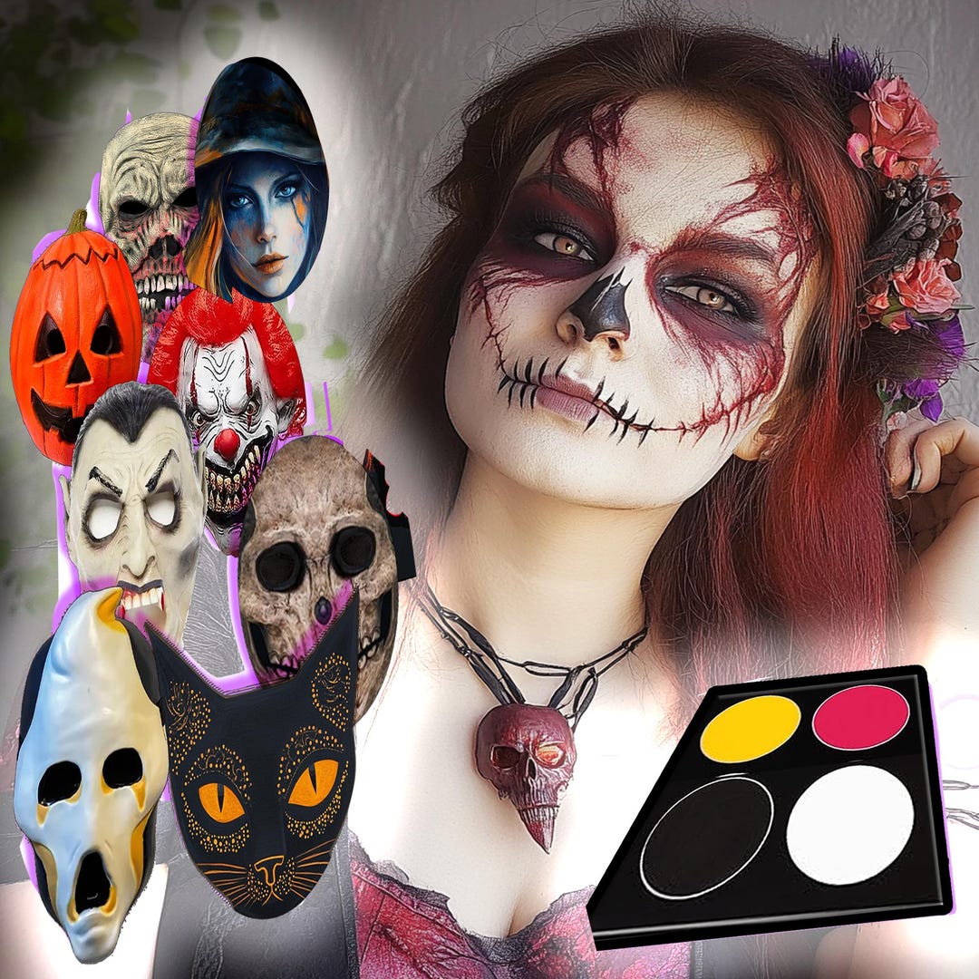 Halloween DIY Mask Pack PLUS Face Paint / Makeup Guide to Become a ...