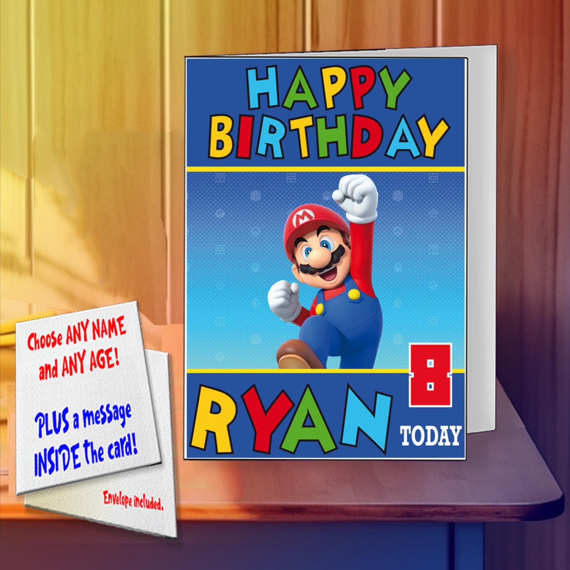 Super Mario Colour Birthday Card, Choose Any Name, Choose Any Age, and ...