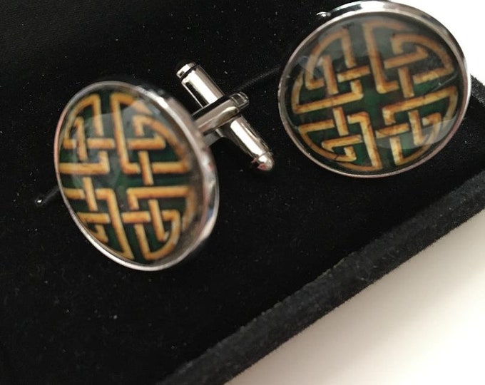 Cuff Links Celtic LOVE Knot Design in GREEN and GOLD Handmade Cuff ...