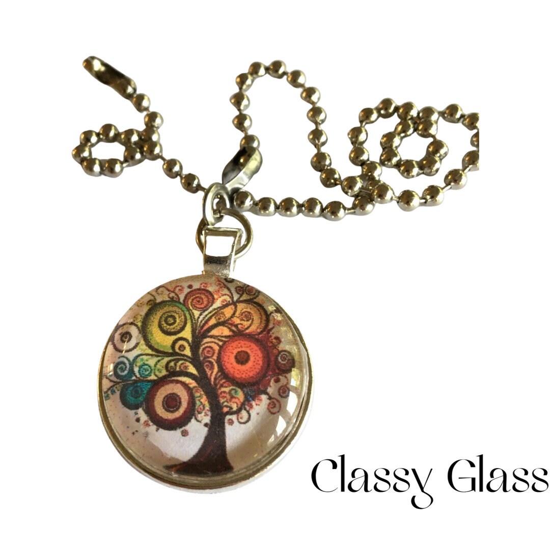 Picture Fan Pull, Whimsical Tree, Glass Covered Pull, Colorful Pull ...