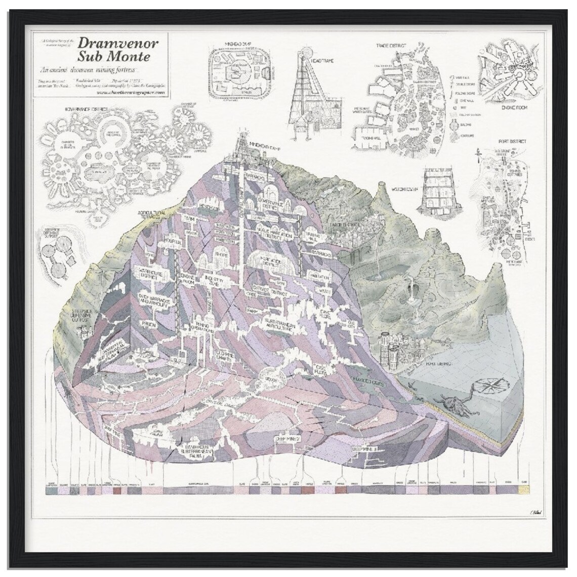 Dwarven Mountain Stronghold Fantasy Map Wooden Framed Poster - Etsy
