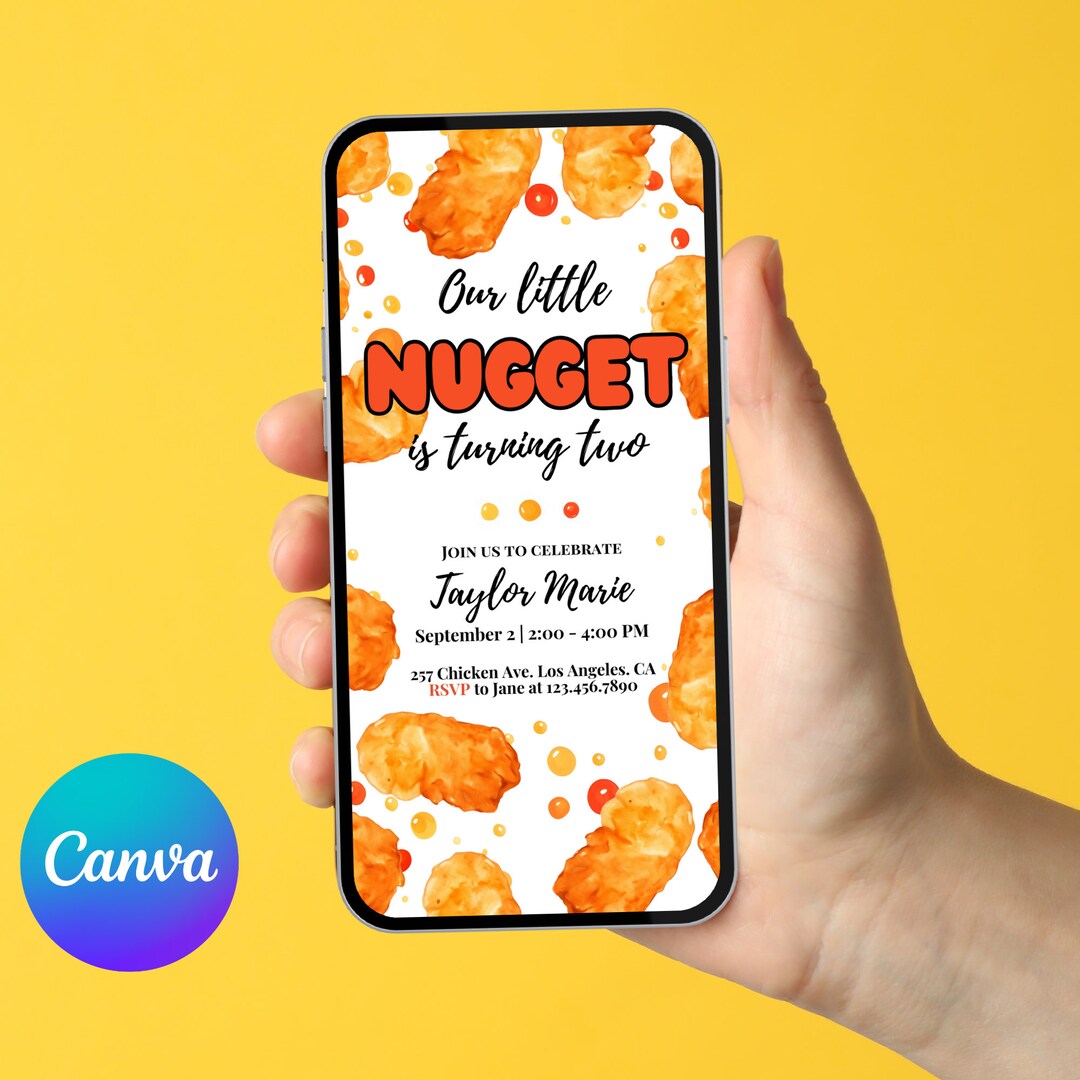 Chicken Nugget Digital Invitation, Chicken Nugget Birthday, Chicken ...
