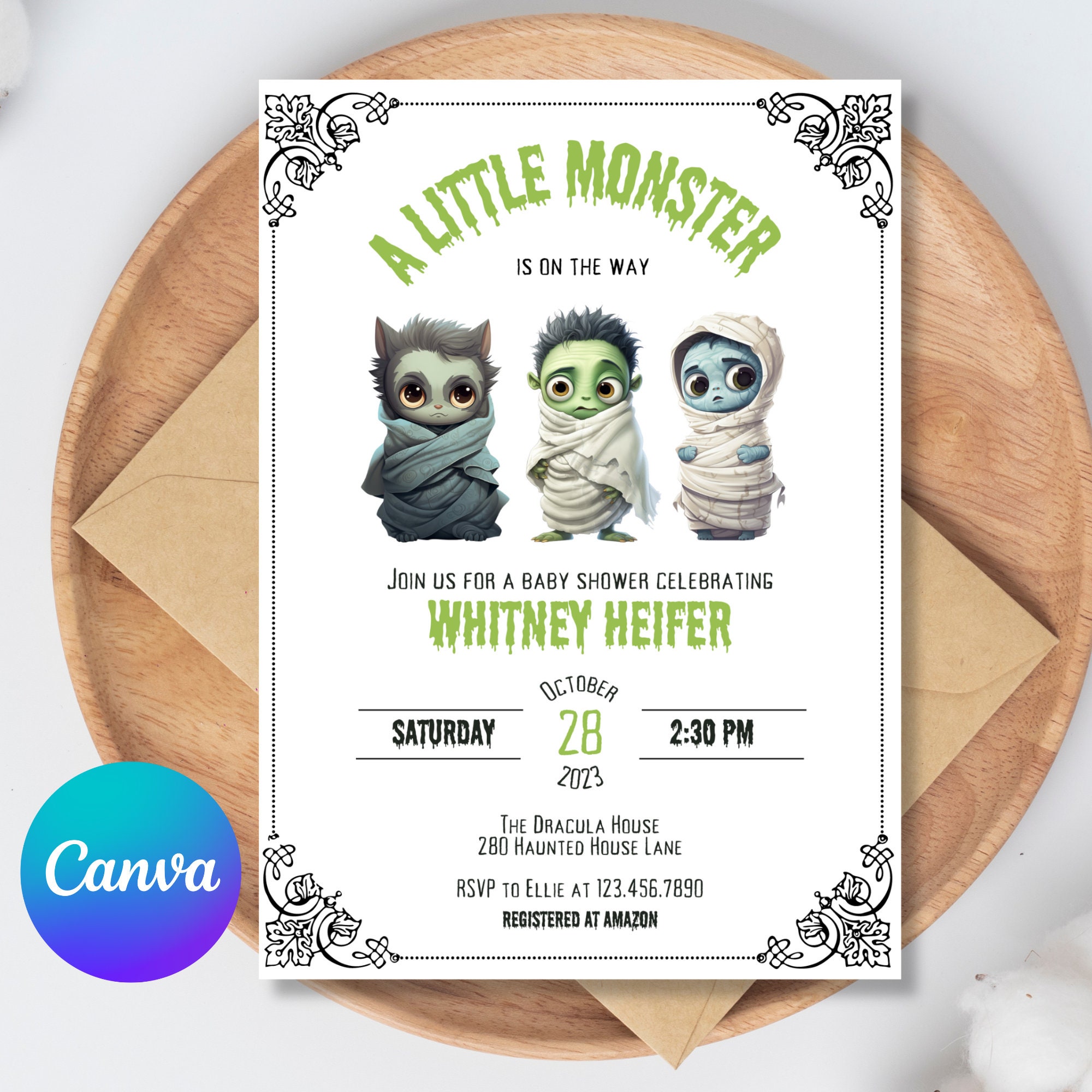 Spooky Baby Shower Invitation, Little Monster Baby Shower Invitation ...