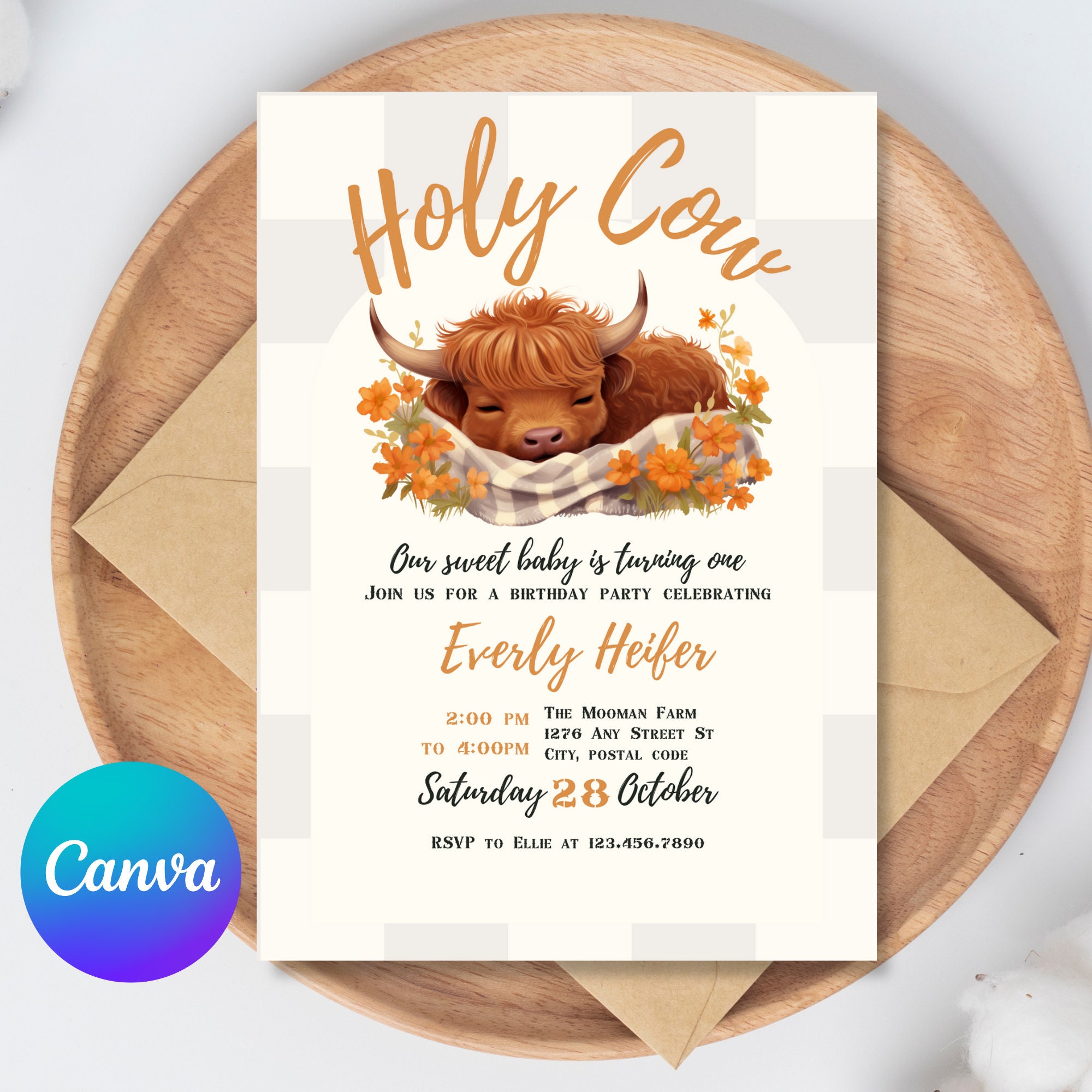 Highland Cow Birthday Invitation, Holy Cow Birthday Invitation ...
