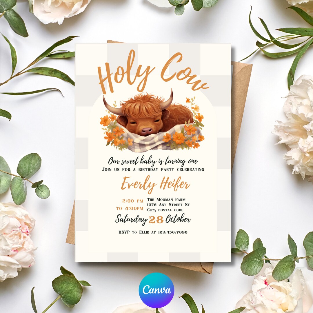 Highland Cow Birthday Invitation, Holy Cow Birthday Invitation ...