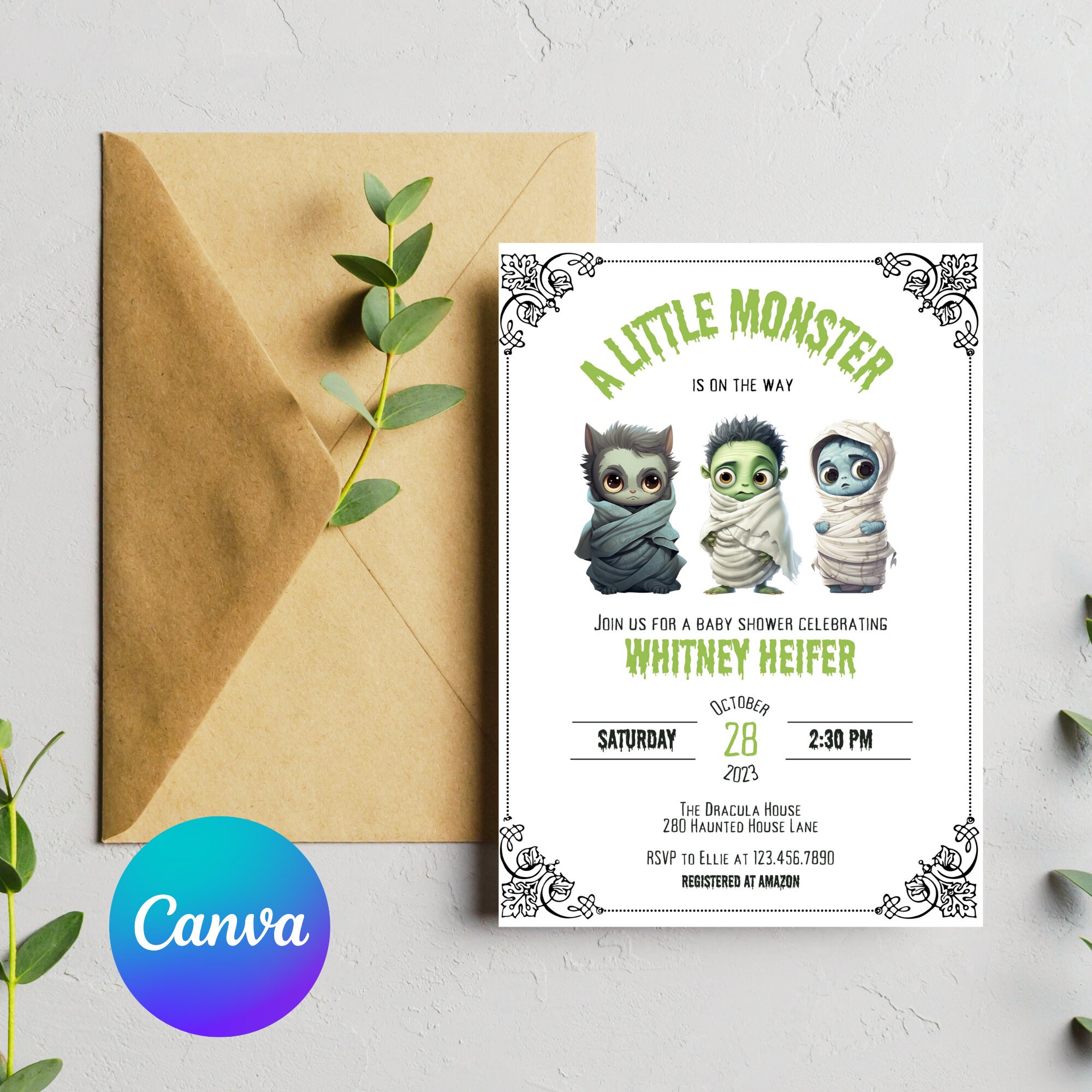 Spooky Baby Shower Invitation, Little Monster Baby Shower Invitation ...