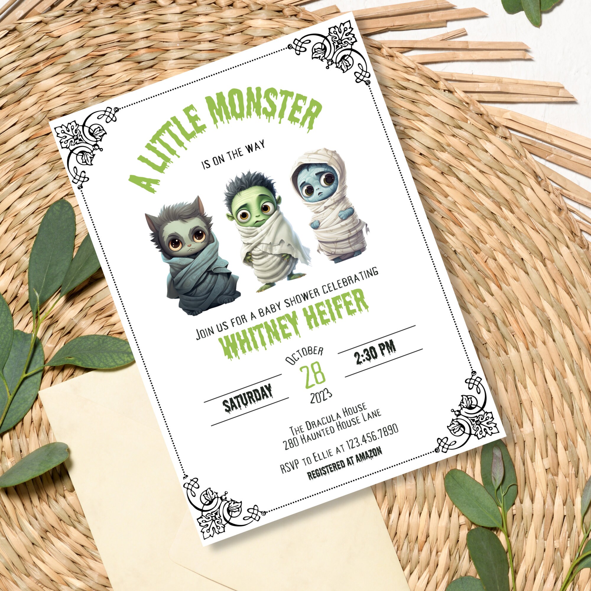 Spooky Baby Shower Invitation, Little Monster Baby Shower Invitation ...