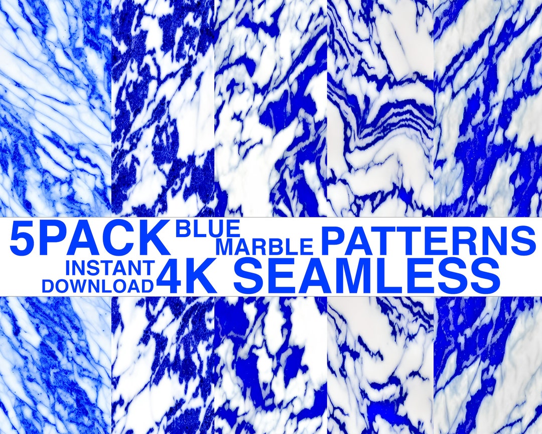5 PACK - Blue Marble Patterns - 4K Seamless | Marble Digital Paper ...
