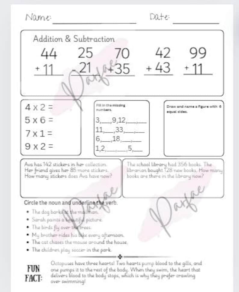 3rd Grade Math and ELA Morning Worksheets - 20 Worksheets - Etsy