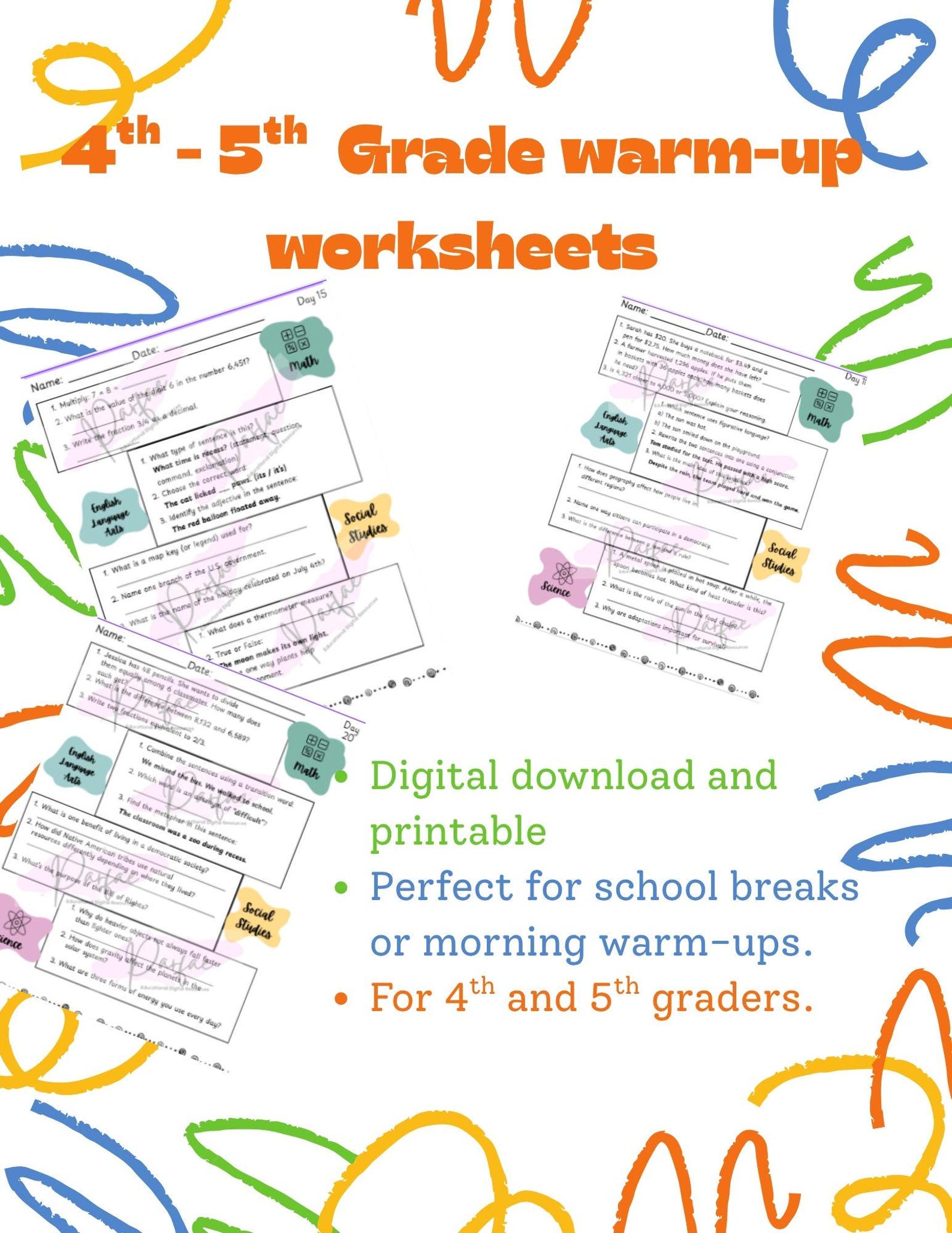 4th Grade Morning Work | Daily Warm-up Packet | Math, ELA, Science ...