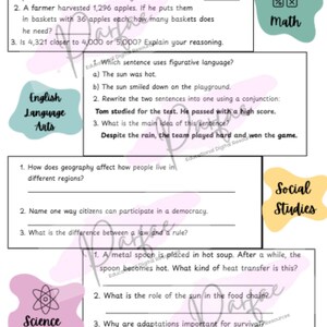 4th Grade Morning Work | Daily Warm-up Packet | Math, ELA, Science ...