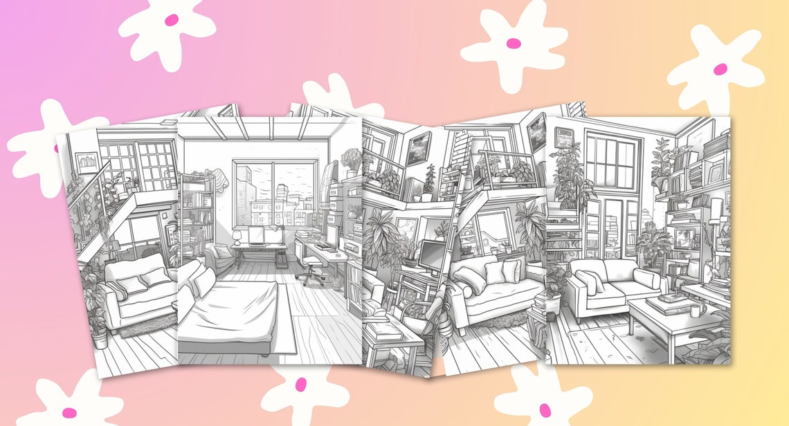 20 Cozy Artist Loft Scenes Coloring Book - Adults Kids Coloring Pages ...